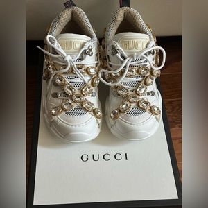 Gucci | Shoes | Gucci Sneaker With Detailed Gold Accent And Rhinestones ...